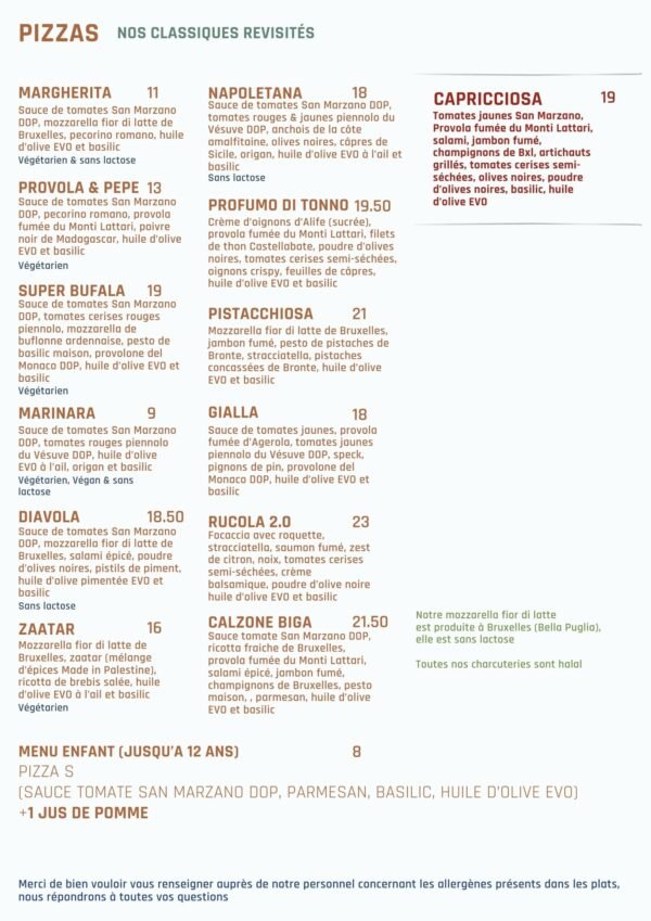 Menu - Biga pizzeria